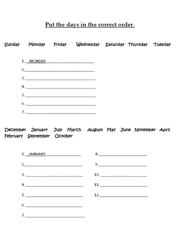 Put The Days in The Correct Order | PDF