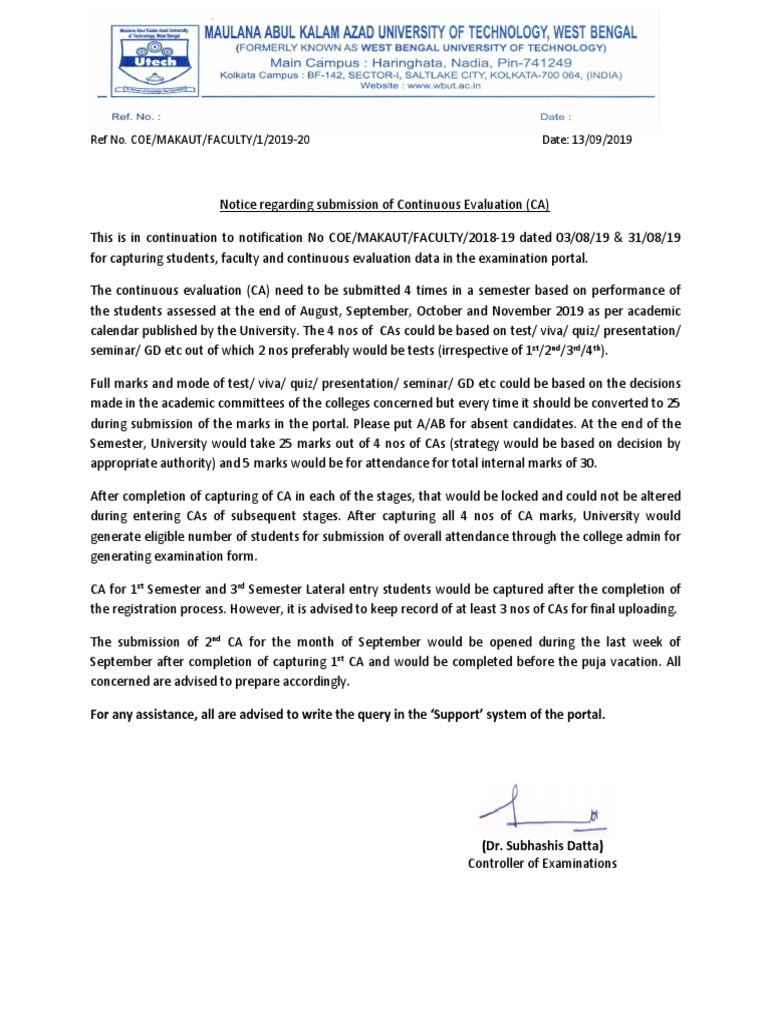 CA Submission Guidelines for MAKAUT | PDF