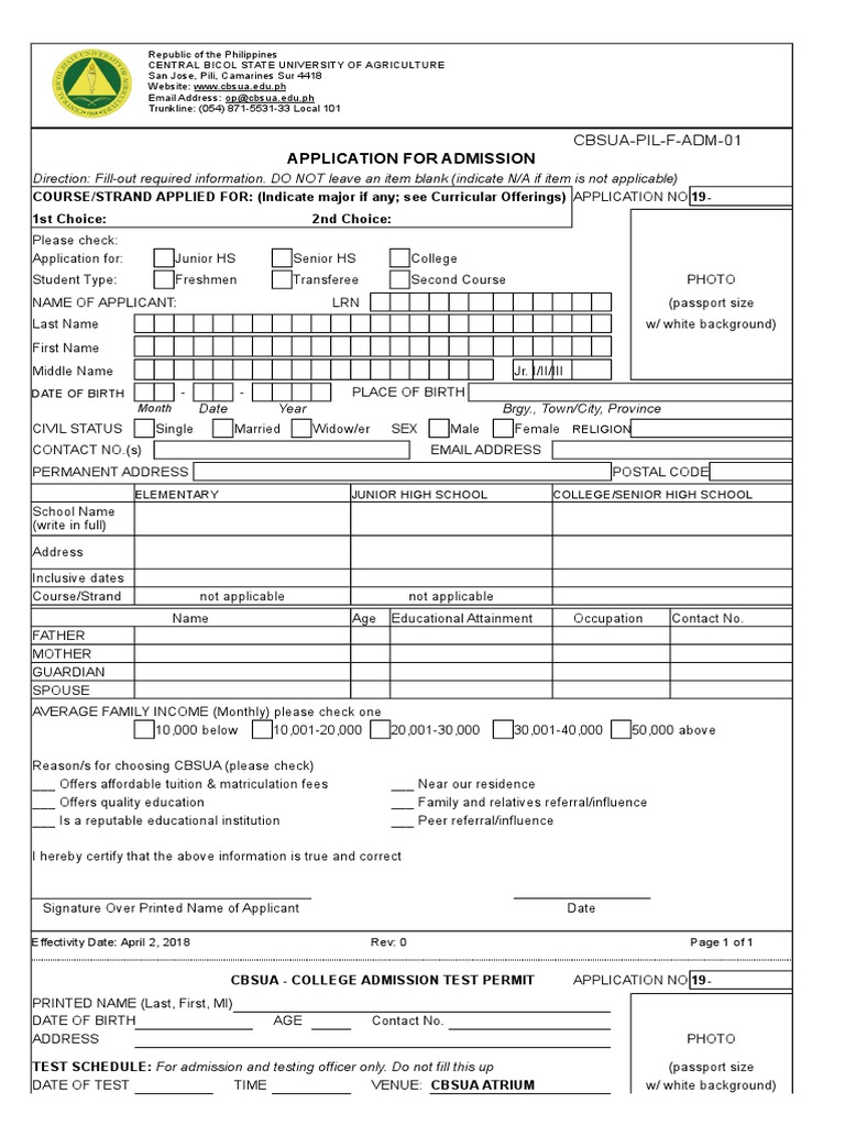 CBSUA Admission Application Guide | PDF | University And College ...