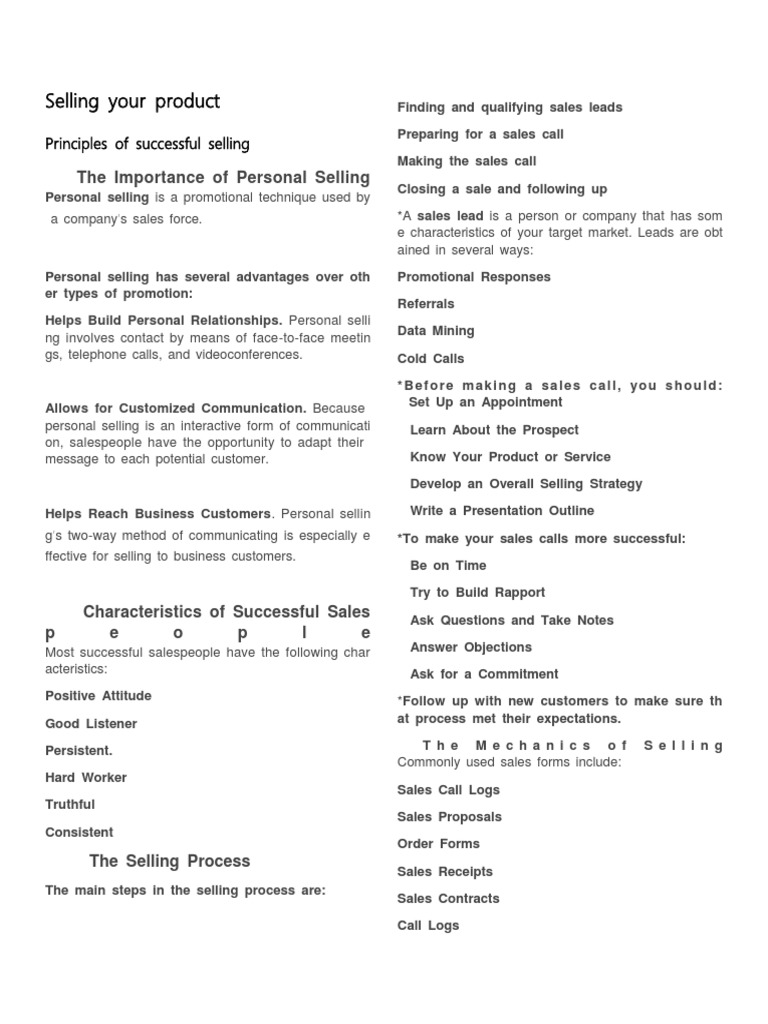 Selling Your Product: The Importance of Personal Selling | PDF | Sales ...