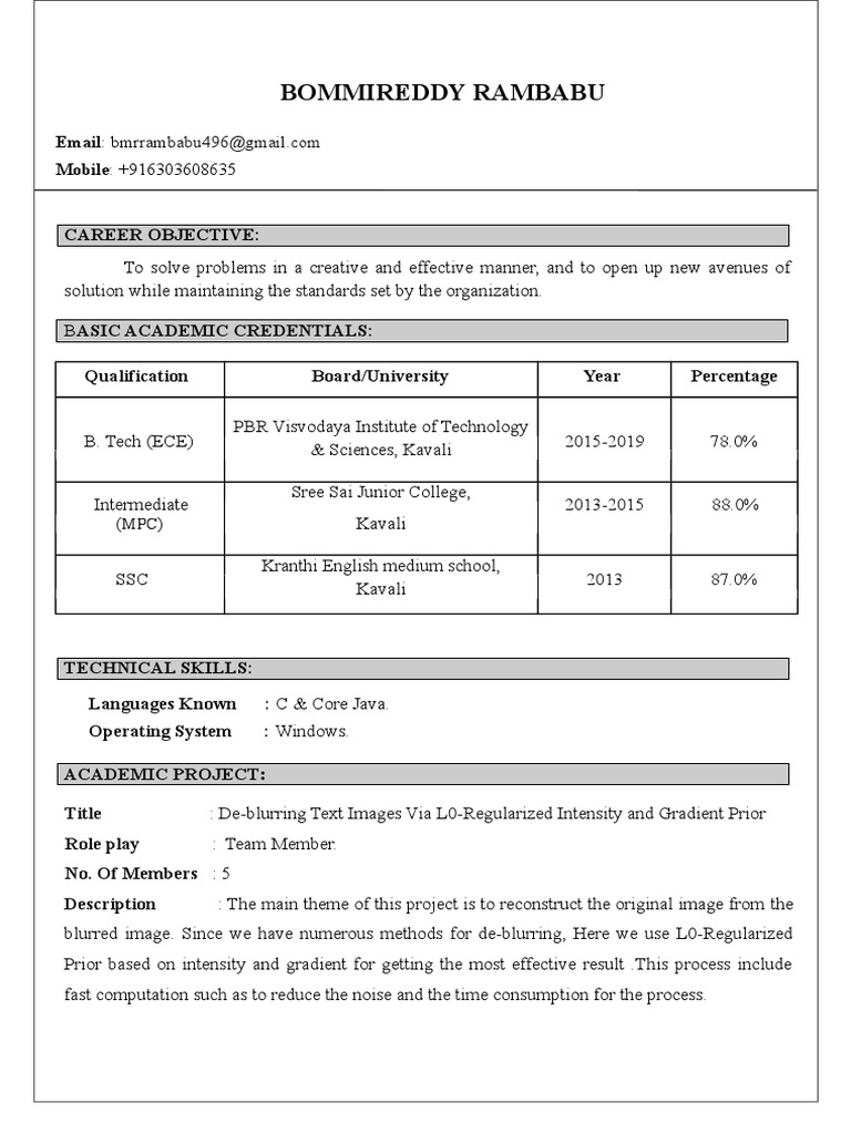 De-blurring Text Images Via L0-Regularized Intensity and Gradient Prior: Resume of Bommireddy ...