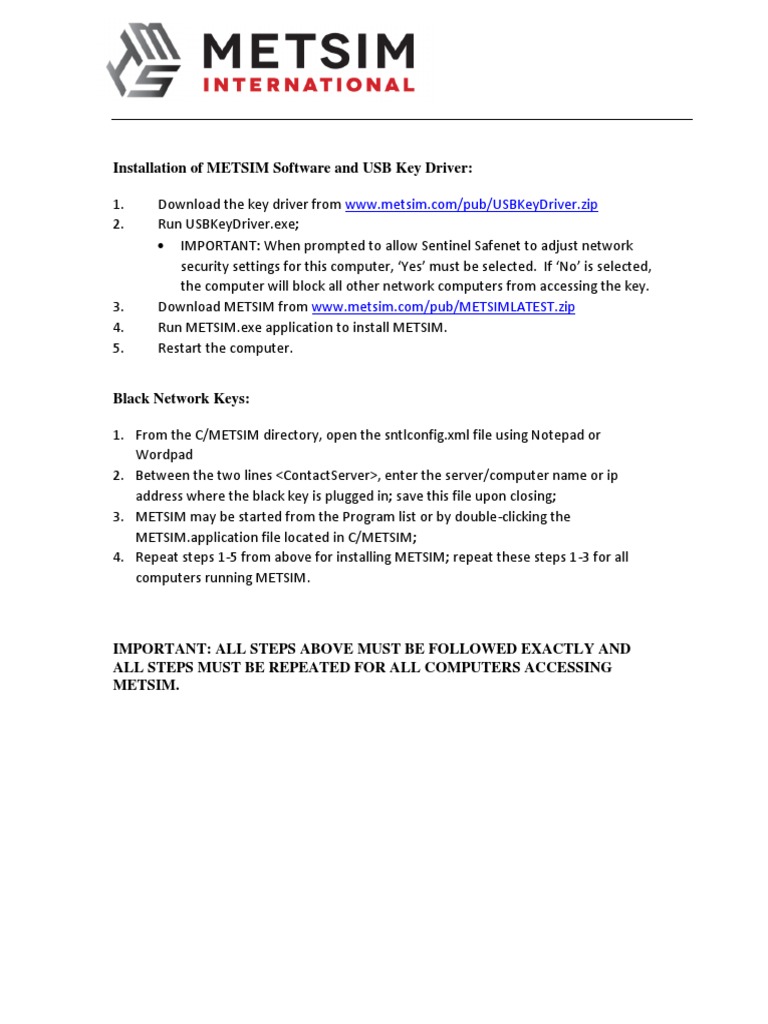 METSIM USB Key Installation | PDF | Business | Technology & Engineering