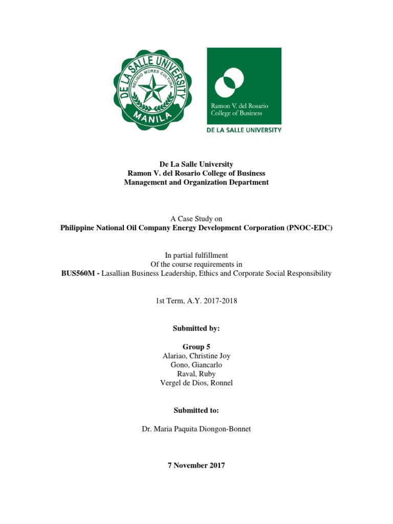Case Study - PNOC EDC (Critique) (Group 5) | PDF | Corporate Social ...