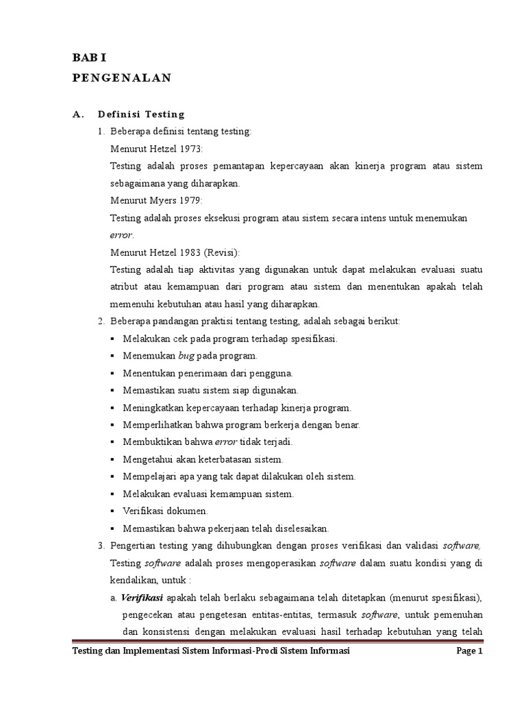 Buku Ajar Testing & Implementasi Sistem Bab I & Bab II | PDF