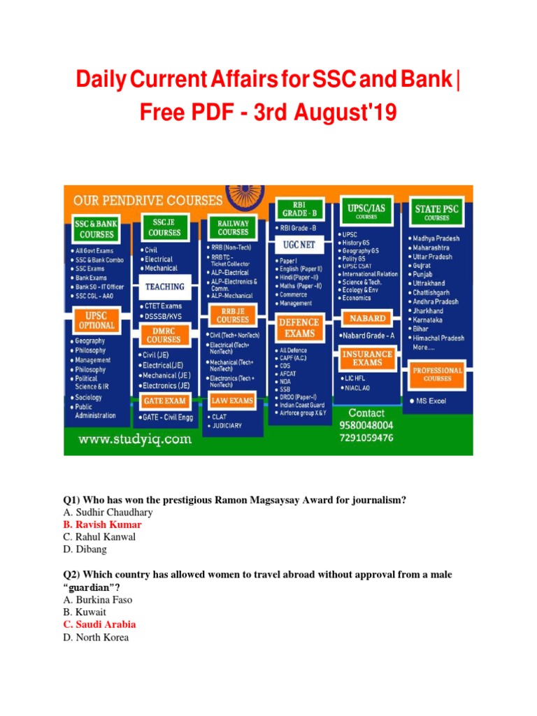 SSC & Bank Daily Current Affairs 3 Aug 2019 | PDF | Business