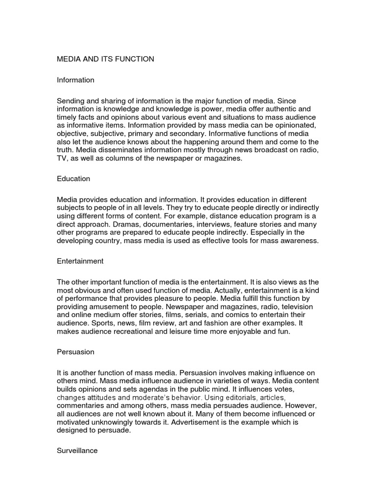 Media and Its Function | PDF | Mass Media | Newspapers