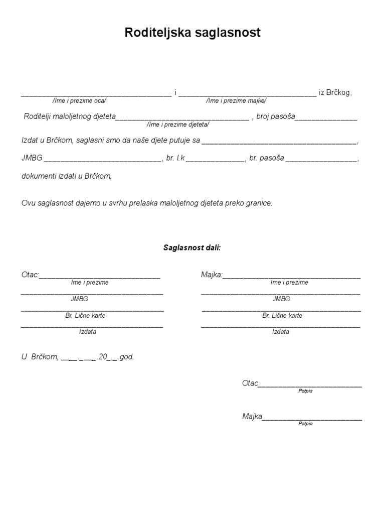 Roditeljska Saglasnost | PDF