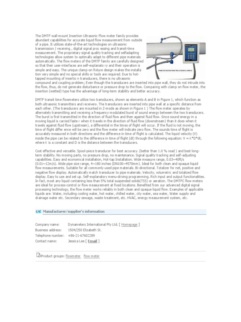 Insersion Type Flow Meter | PDF | Flow Measurement | Transmitter