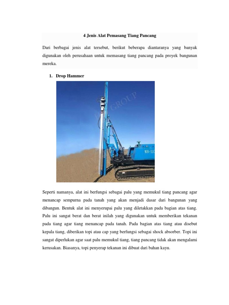 4 Jenis Alat Pemasang Tiang Pancang | PDF