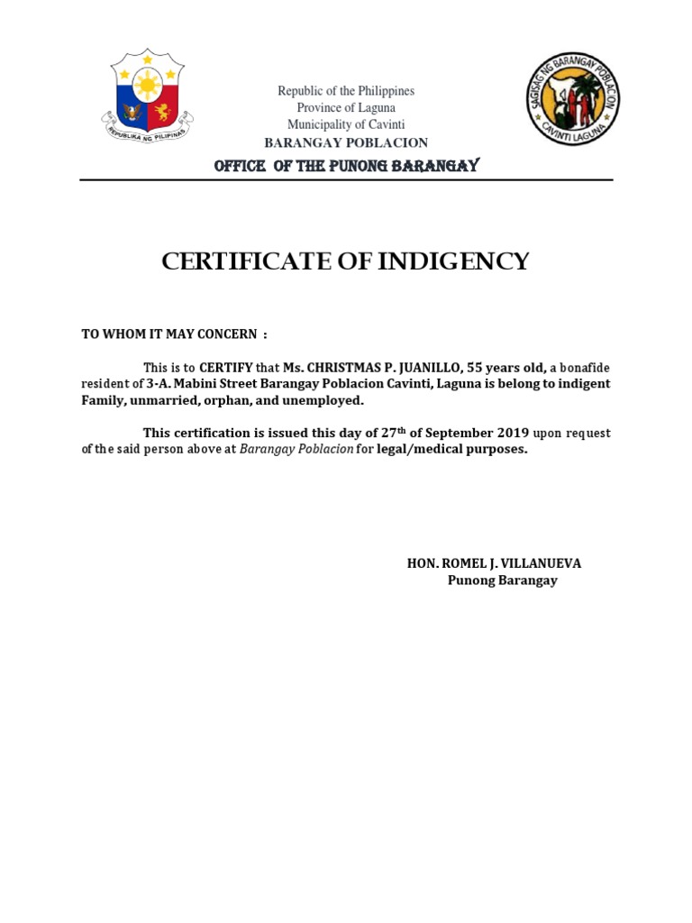 Certificate of Indigency | PDF