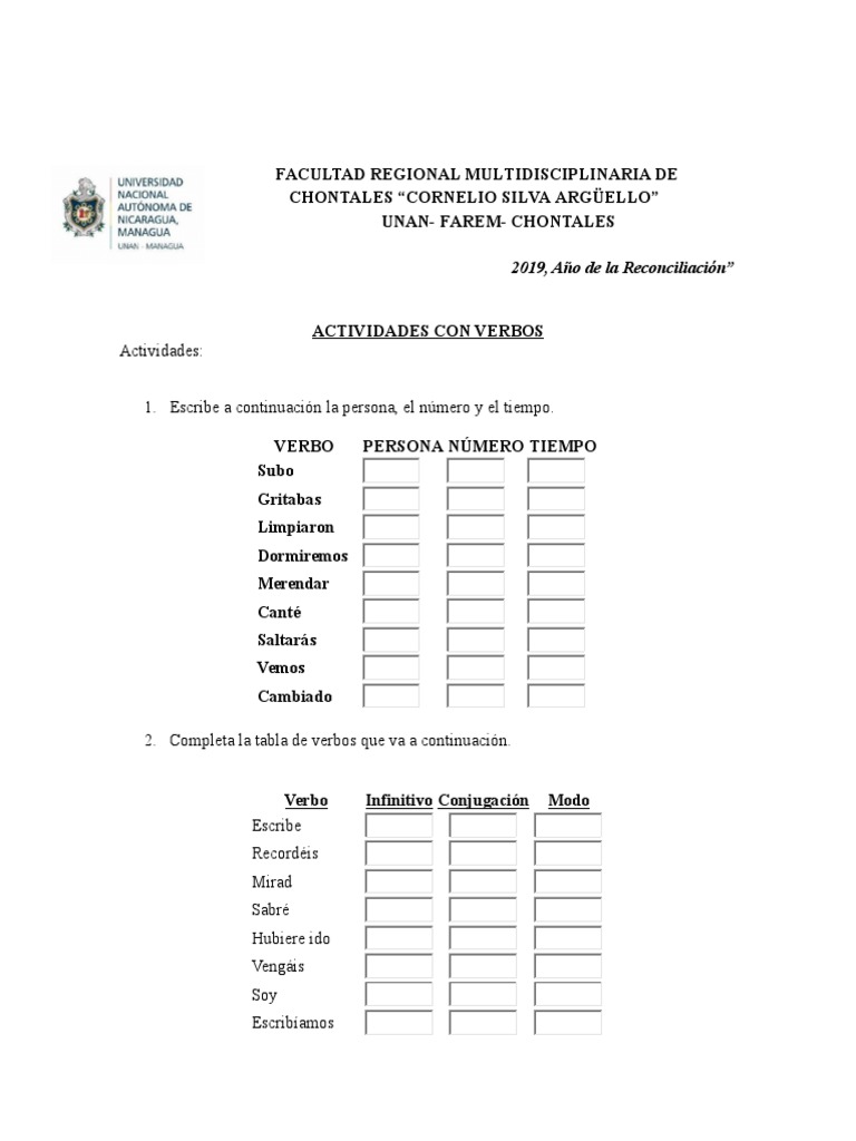 Actividades Con Verbos | PDF | Verbo | Relaciones sintácticas