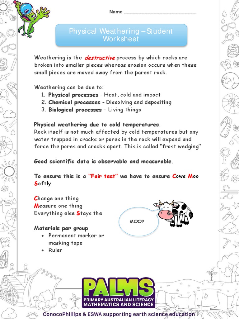 Physical Weathering - Student Worksheet | PDF | Weathering | Freezing