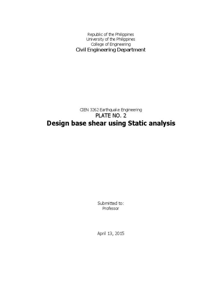 Design Base Shear Using Static Analysis: Civil Engineering Department | PDF