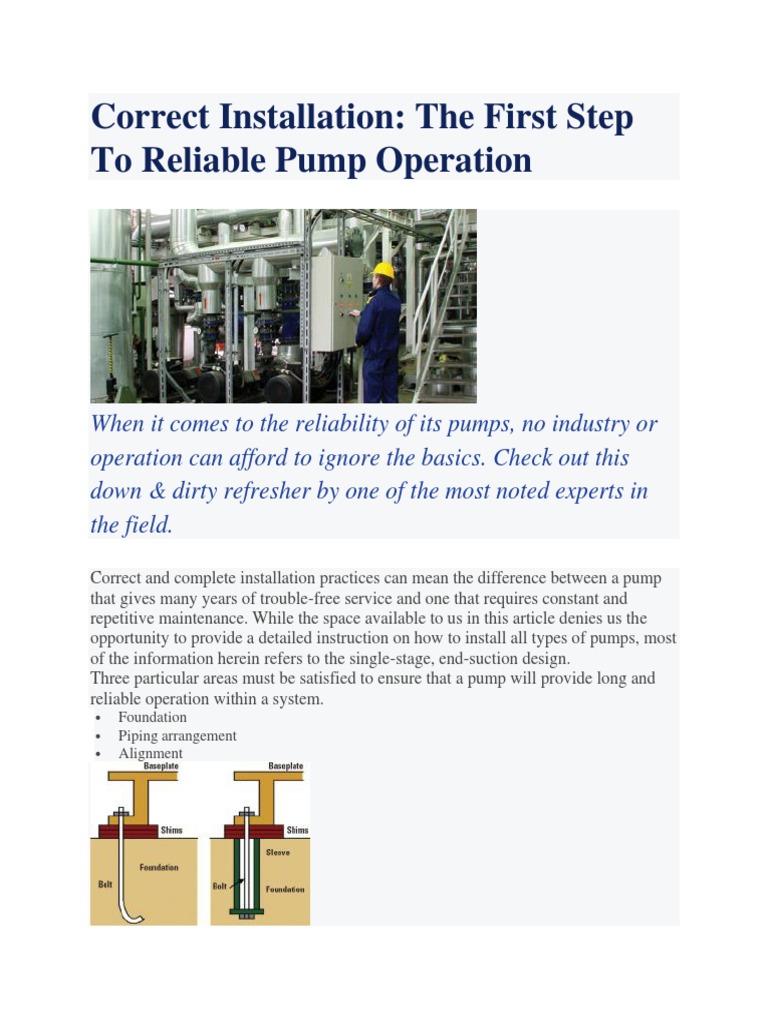 Correct Pump Installation | PDF | Pump | Pipe (Fluid Conveyance)