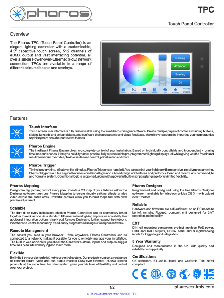 O - Technical Data Sheet For PHAROS TPC | PDF | Touchscreen | Computer Network
