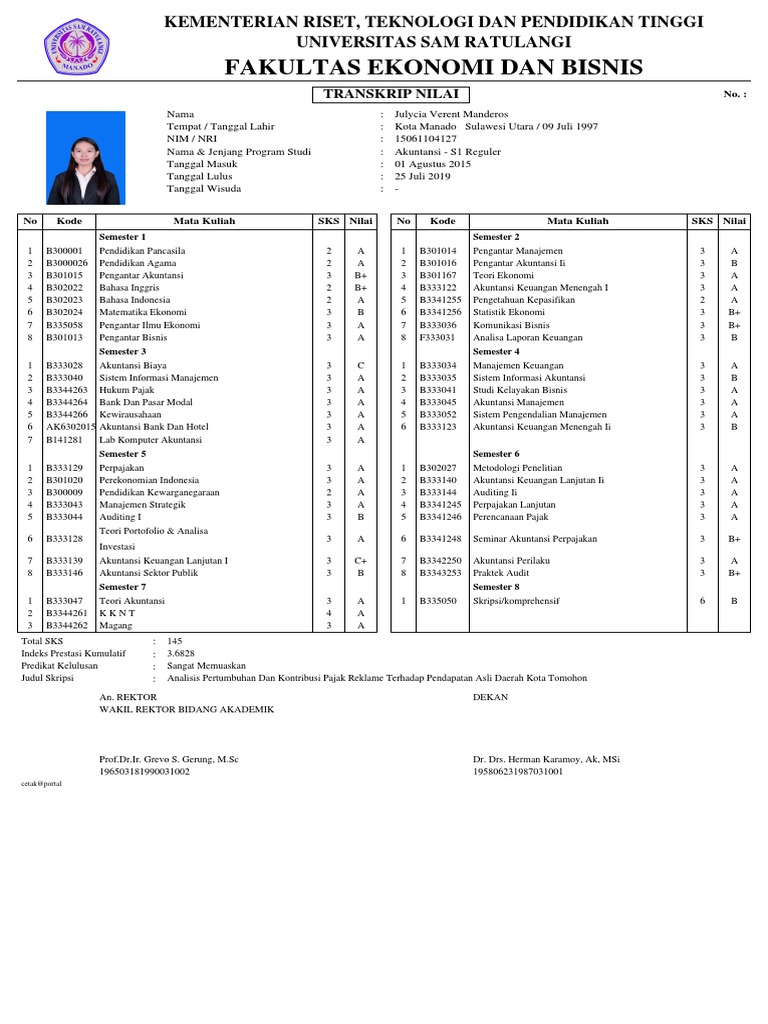 Transkrip Nilai 15061104127 | PDF
