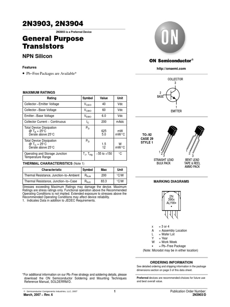 2N3903 PDF | PDF | Electrical Components | Electrical Engineering