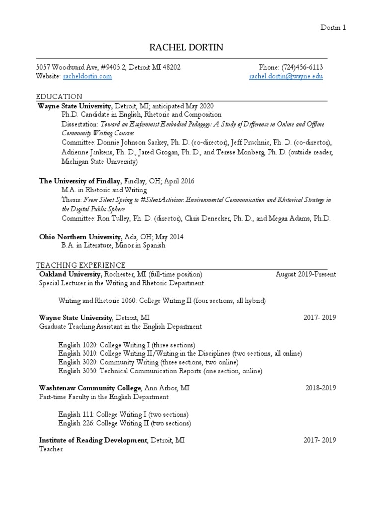 Rachel Dortin - CV October 2019 | Download Free PDF | Doctor Of ...