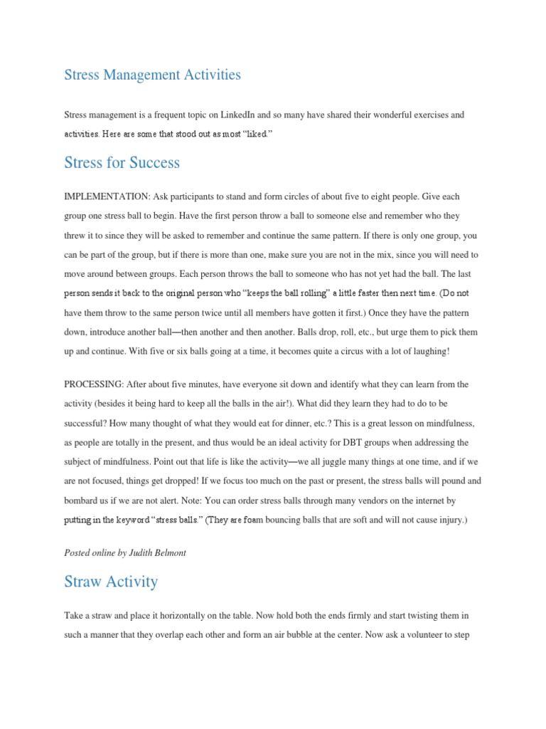 Stress Management Activities | PDF | Thought | Stress (Biology)