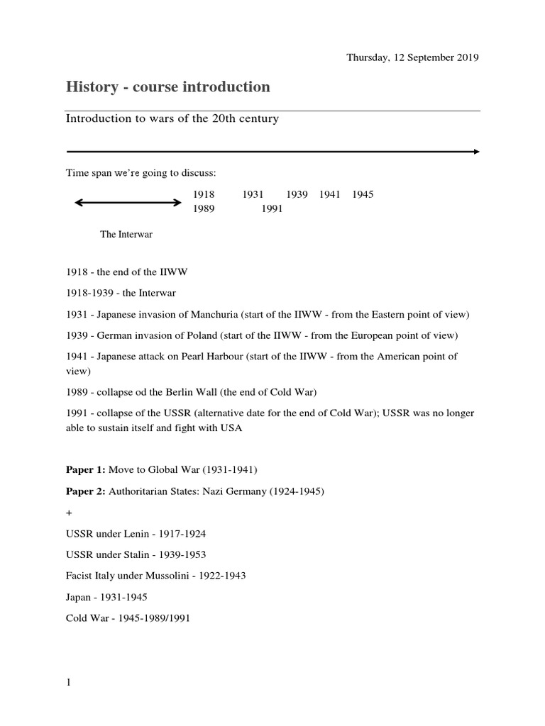History - Course Introduction: Introduction To Wars of The 20th Century ...
