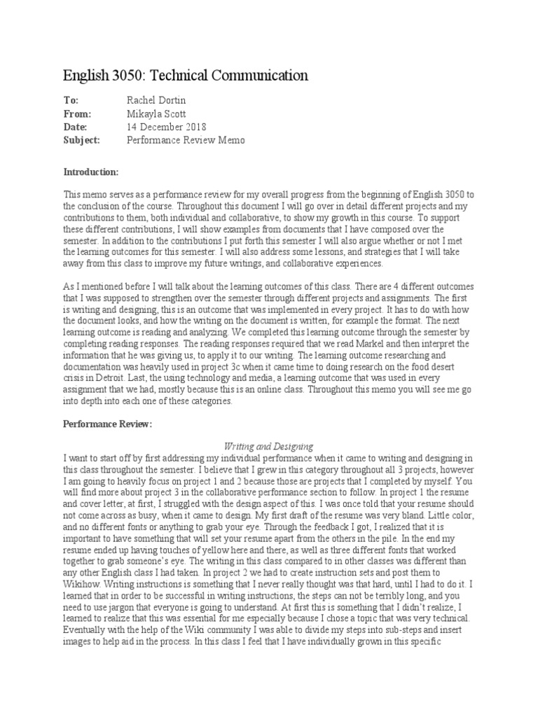 English 3050: Reflection Memo | PDF | Learning | Communication