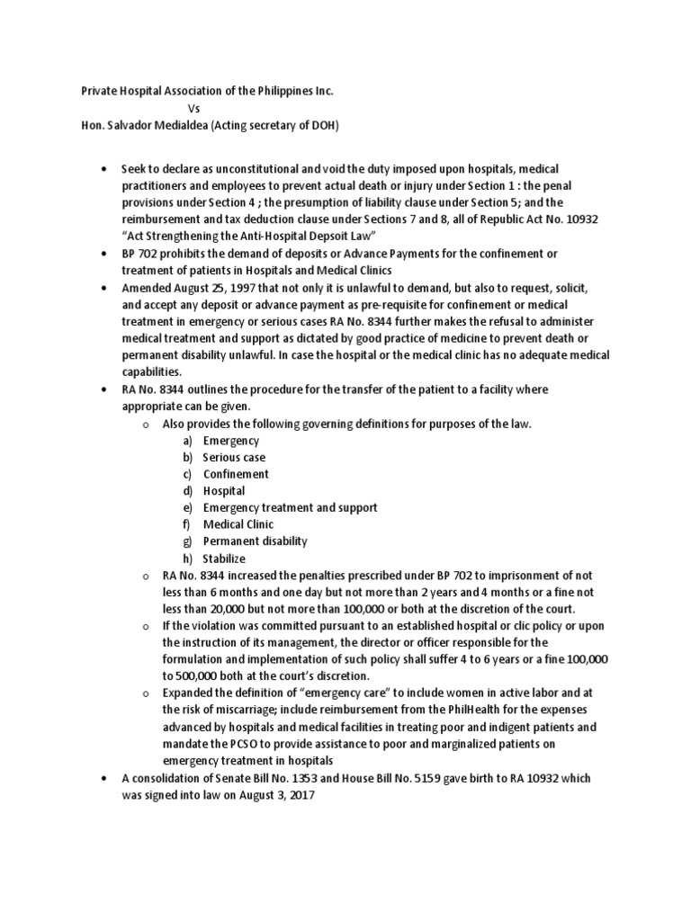 Challenge to RA 10932 by Private Hospitals | PDF | Hospital | Government