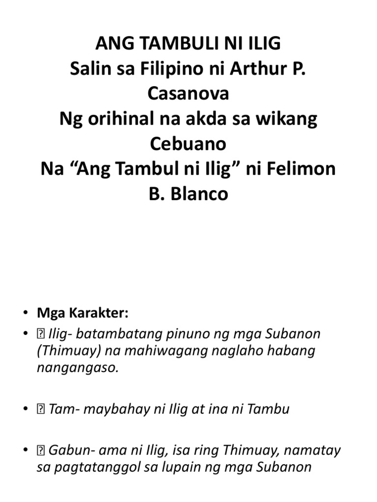 Ang Tambuli Ni Ilig Salin sa Filipino ni Arthur P. Casanova Ng orihinal ...