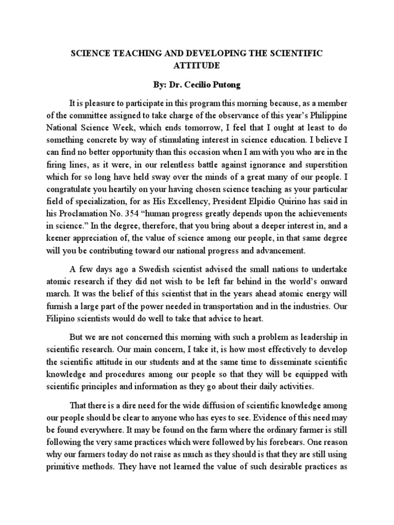 Science Teaching and Developing The Scientific Attitude | PDF ...