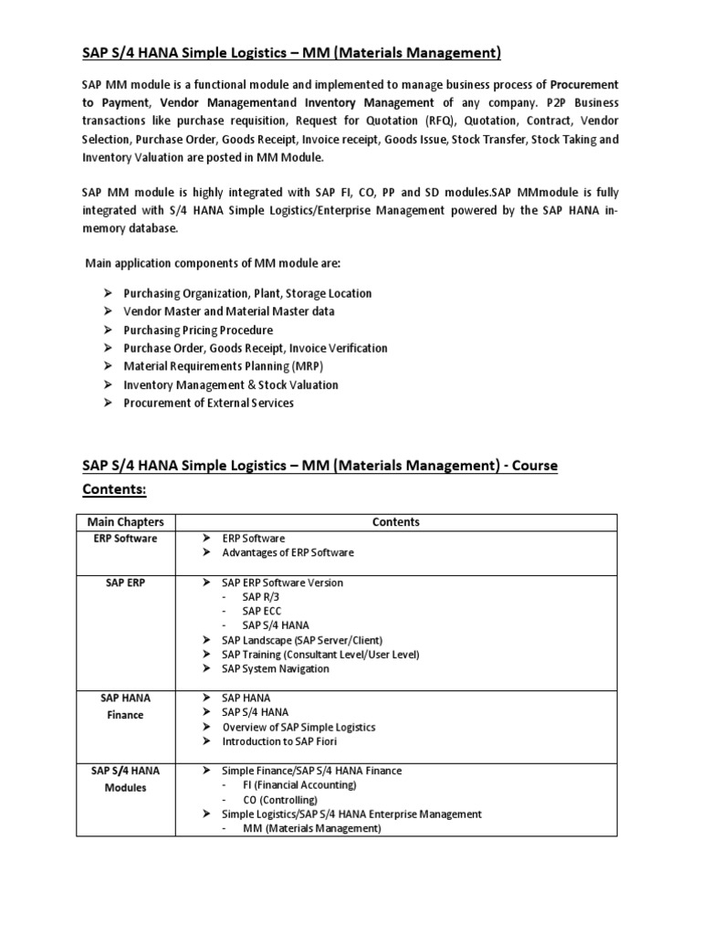 SAP S/4 HANA Simple Logistics - MM (Materials Management) | PDF | Sap ...