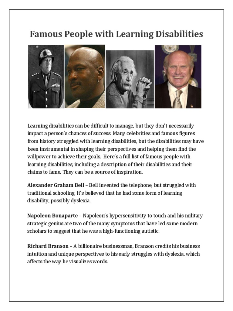 Famous People With Learning Disabilities PDF | PDF | Dyslexia ...