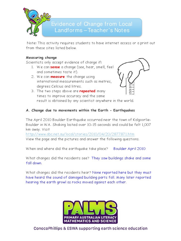 Evidence of Change From Local Landforms - Teachers Notes | PDF | Tunnel ...