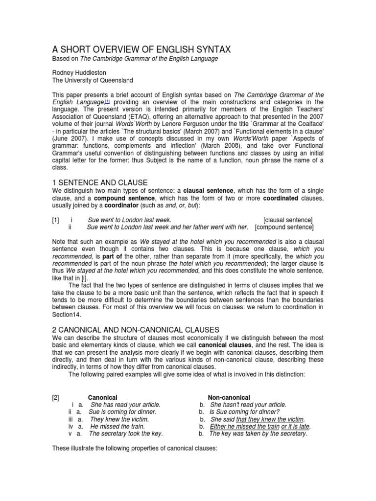 A Short Overview of English Syntax | PDF | Verb | Clause