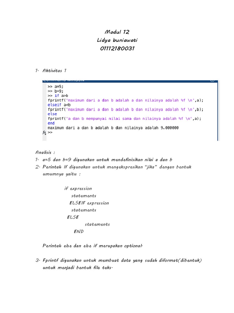 Panduan Fungsi dan Kondisi MATLAB | PDF