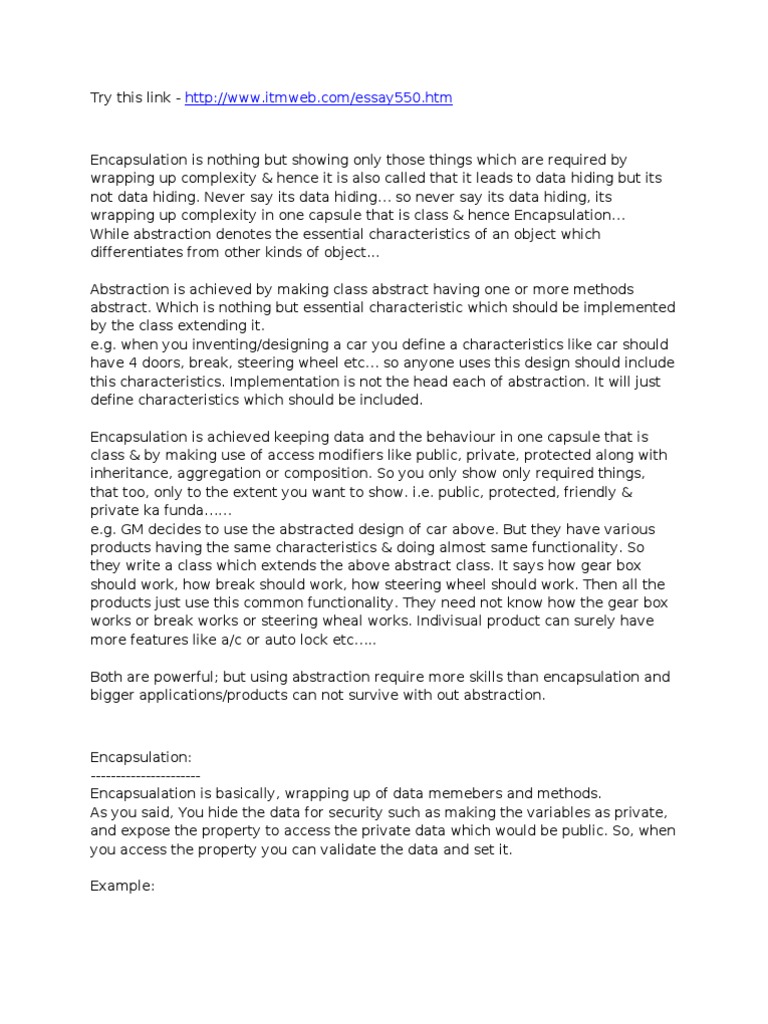 Abstraction and Encapsulation | PDF | Abstraction (Computer Science) | Class (Computer Programming)