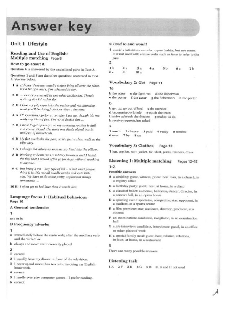 Ready For First Answer Key | PDF
