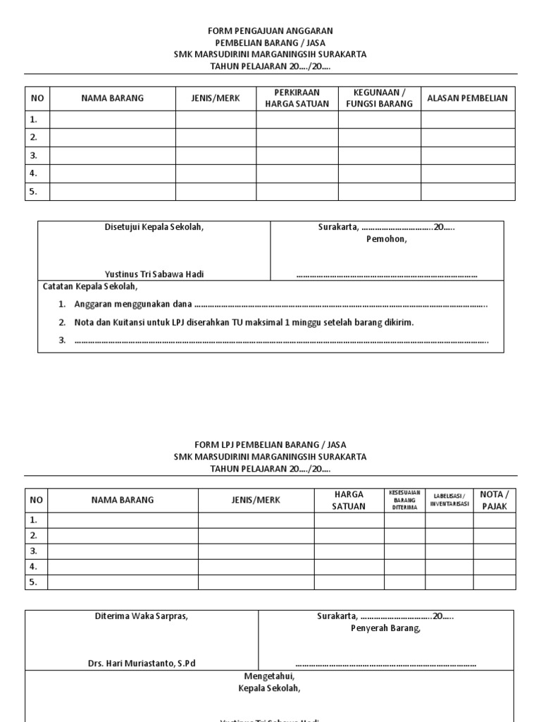 Form Pengajuan Anggaran | PDF
