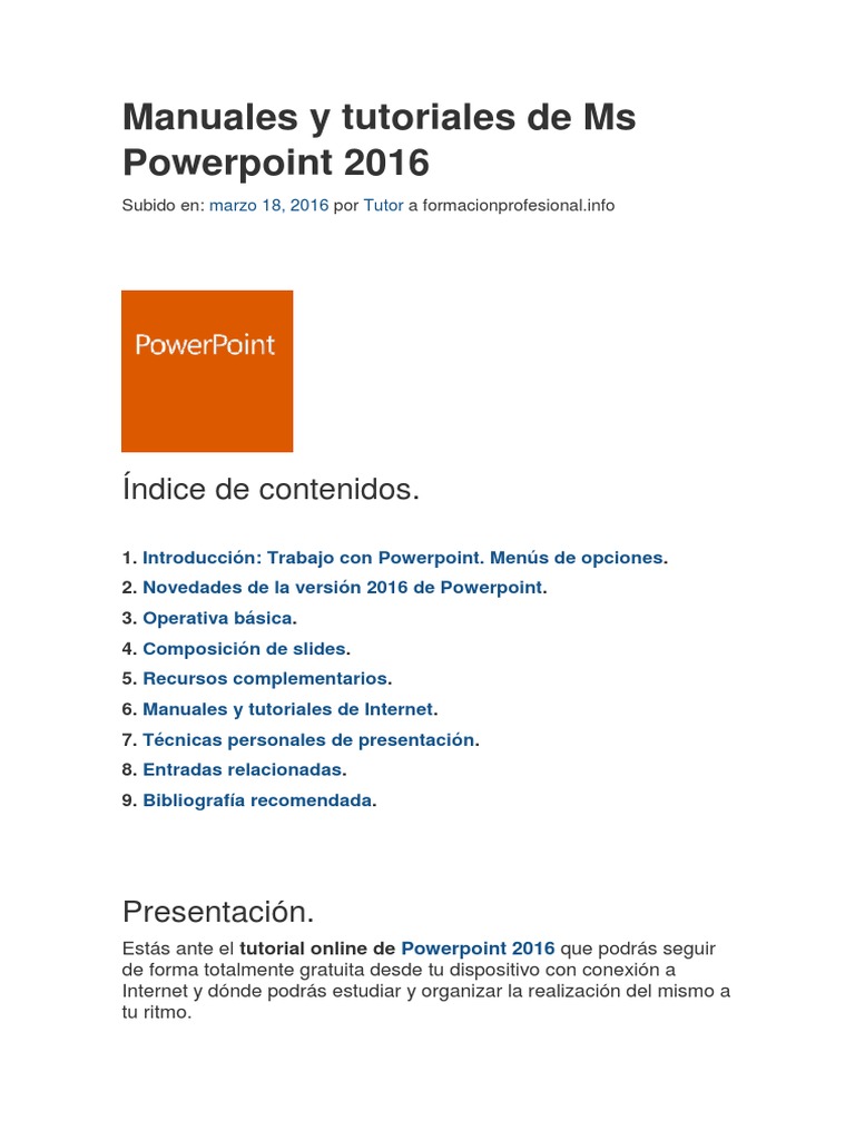 Manual Ms Powerpoint 2016 | PDF | Microsoft PowerPoint | Microsoft Office