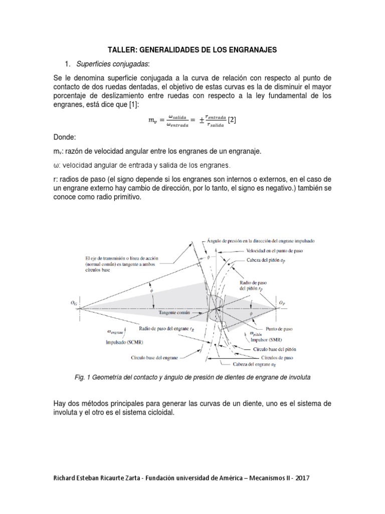 Taller 4 Generalidades De Los Engranajes Pdf Engranaje Máquinas