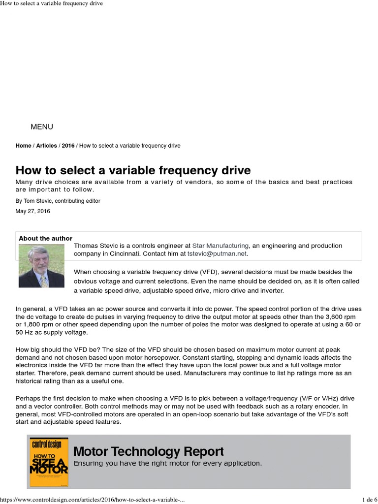 How To Select A Variable Frequency Drive | PDF | Electric Motor ...