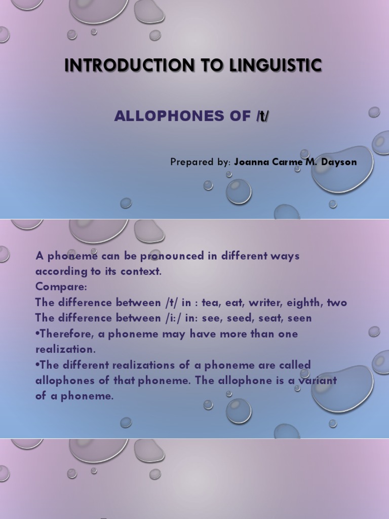 Introduction To Linguistic: Allophones of | PDF