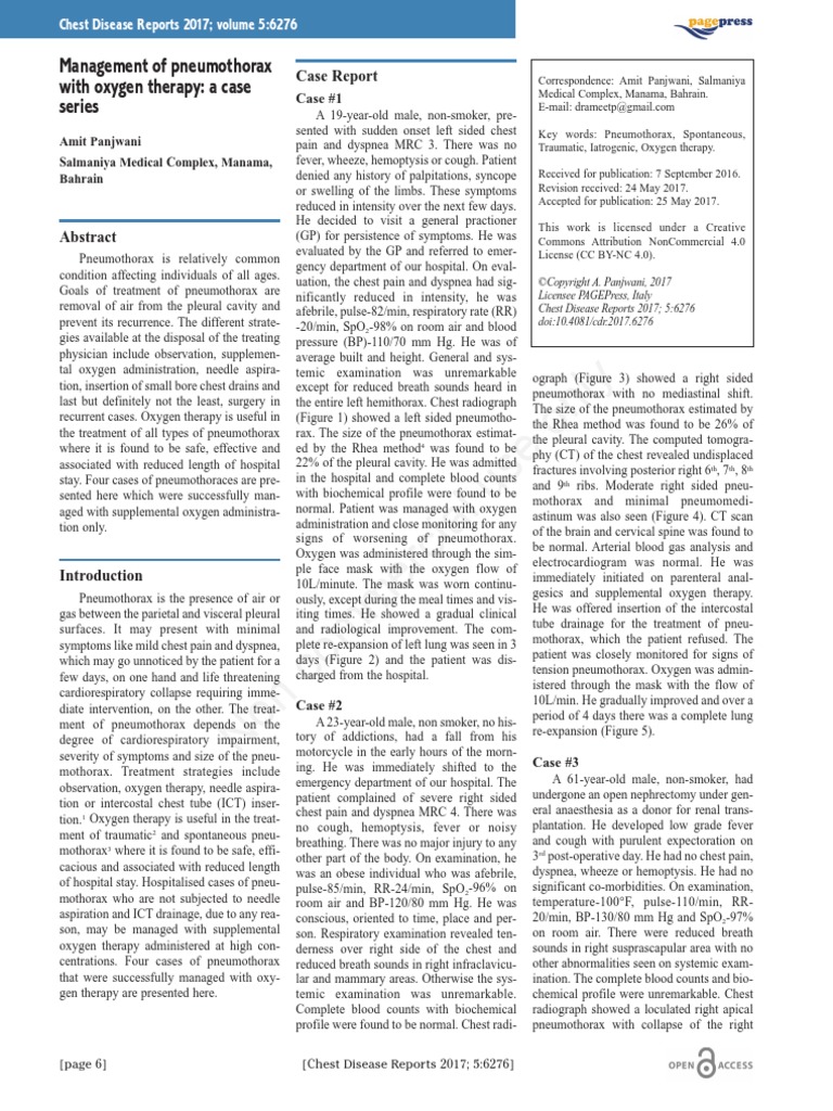 Management of Pneumothorax With Oxygen Therapy A C | PDF | Thorax ...