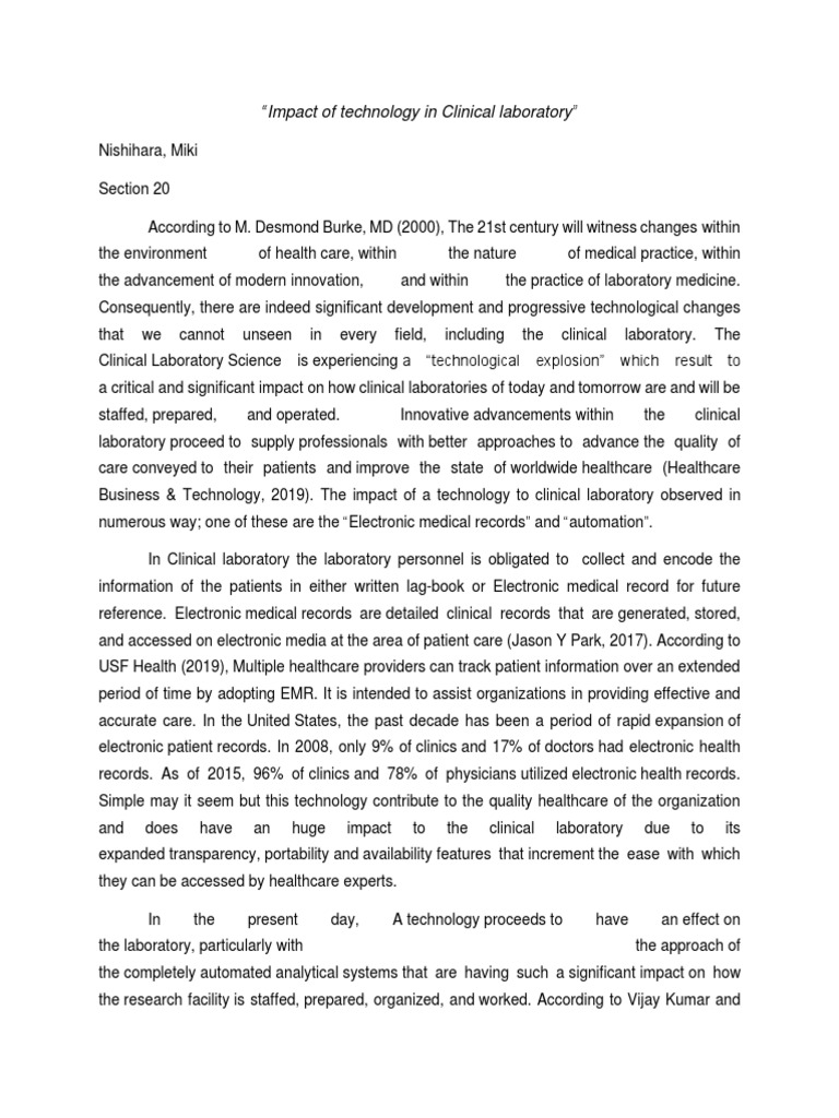 The Impact of Technology in Clinical Technology | PDF | Electronic ...