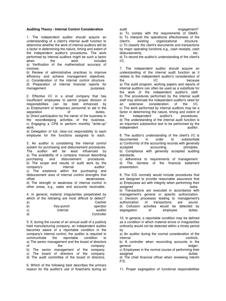 Auditing Theory - Internal Control Consideration | PDF | Internal Control | Internal Audit
