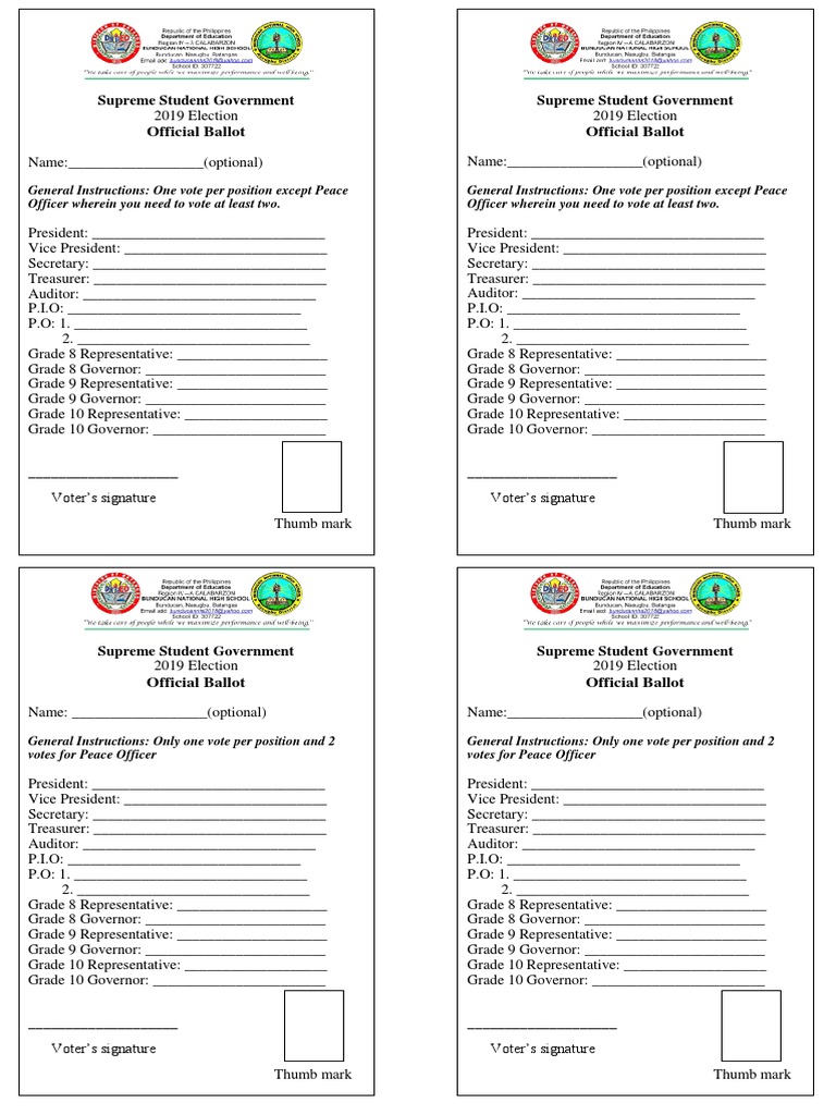 Official Ballot Official Ballot: Supreme Student Government Supreme ...