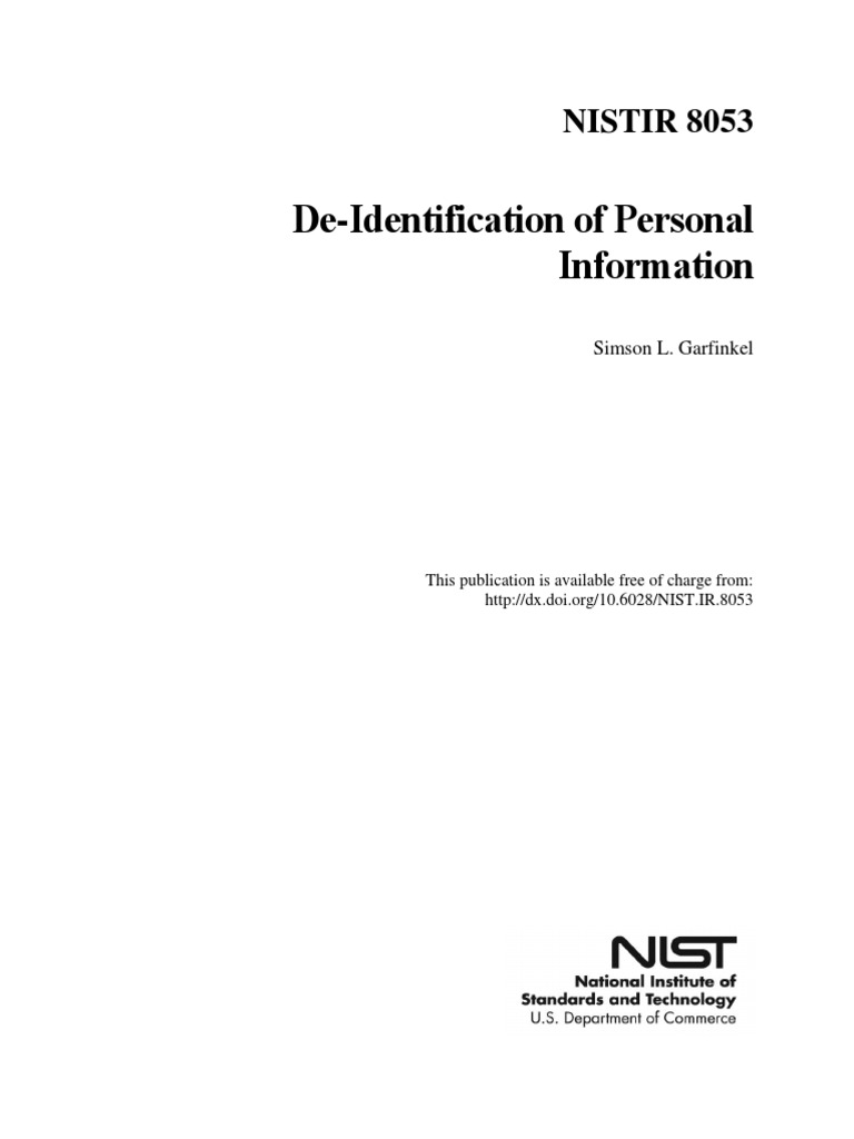 NIST - Ir.8053 De-Identification PI | PDF | Personally Identifiable ...