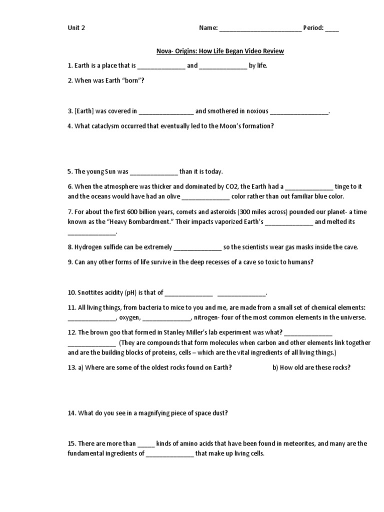 Nova-Origins: How Life Began Video Review | PDF | Abiogenesis | Life