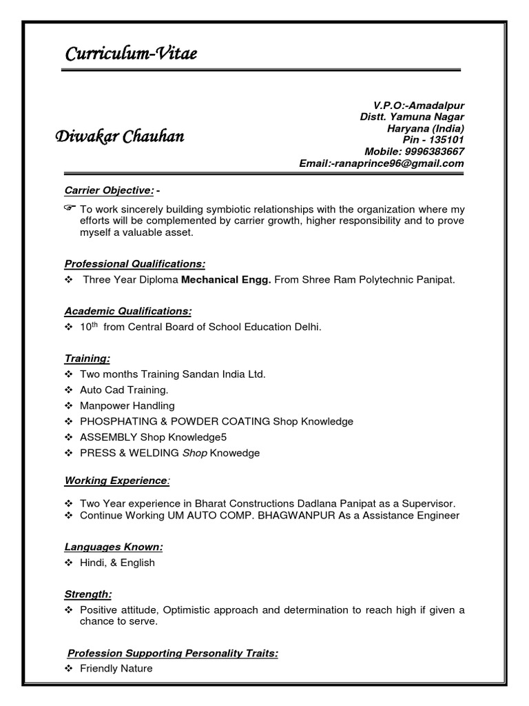 Curriculum-Vitae: Diwakar Chauhan | PDF