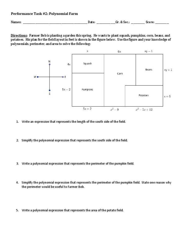 Polynomial Expressions for Farmer Bob's Field Layout | PDF | Area ...