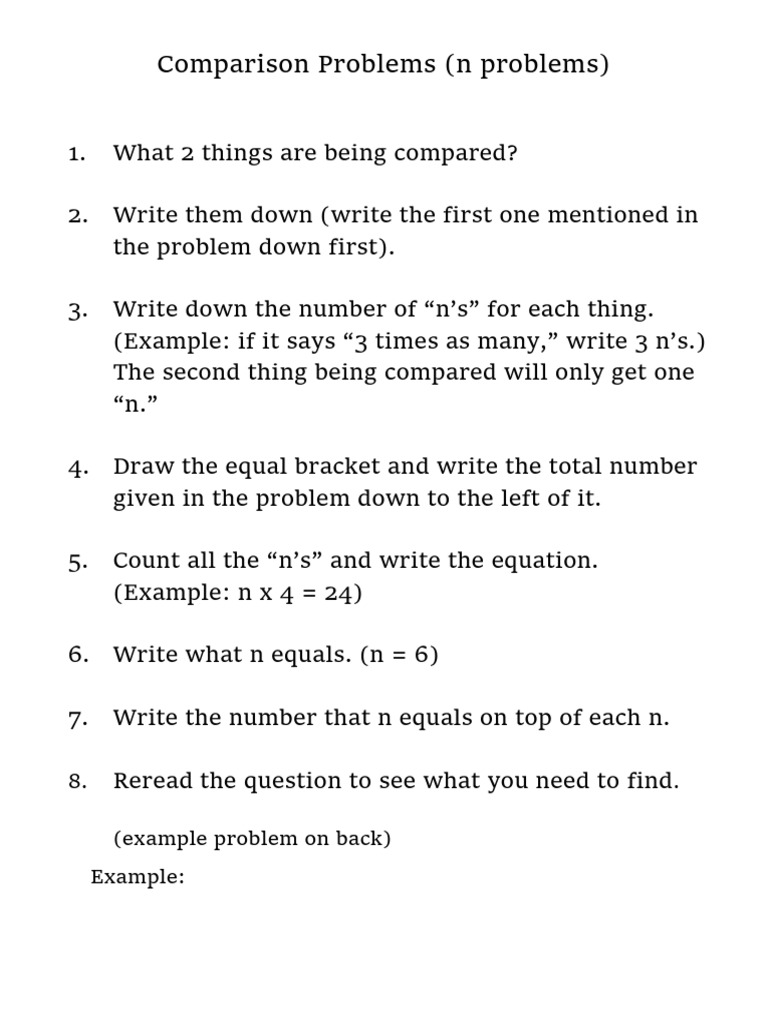 Comparison Problems (N Problems) : 8. - (Example Problem On Back ...