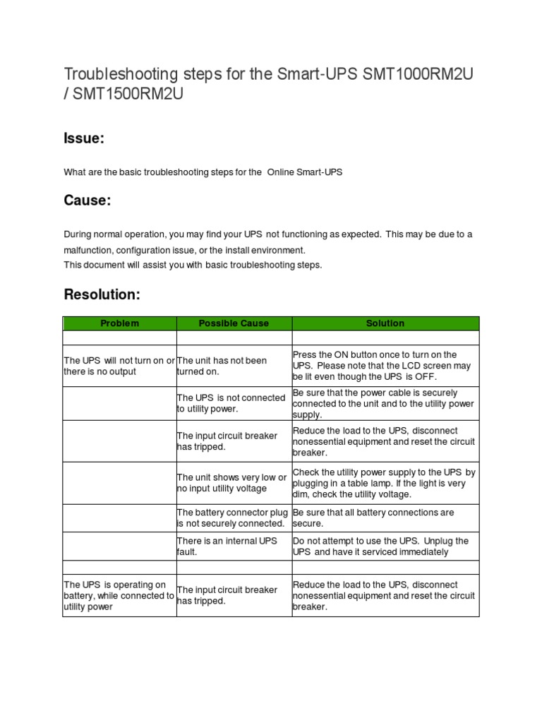 UPS Troubleshooting Steps For The Smart | PDF | Troubleshooting | Power ...